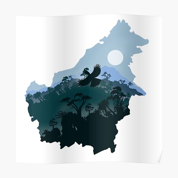 "Borneo, map and landscape" Poster for Sale by landscapeworlds | Redbubble