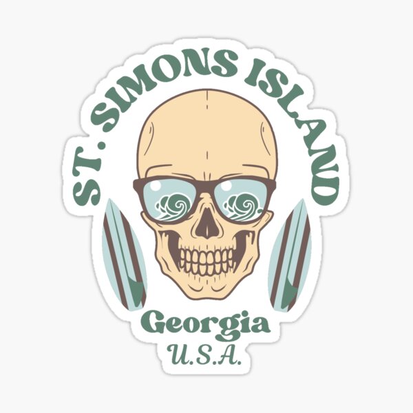 "Retro "Faded" Skull St. Simons Island, Georgia, U.S.A., Green Text ...