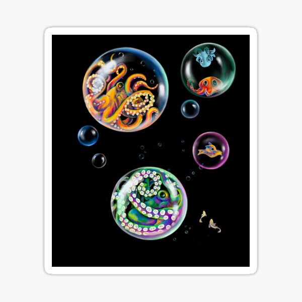 "Bubbles & Creatures " Sticker for Sale by FeralThoughts | Redbubble