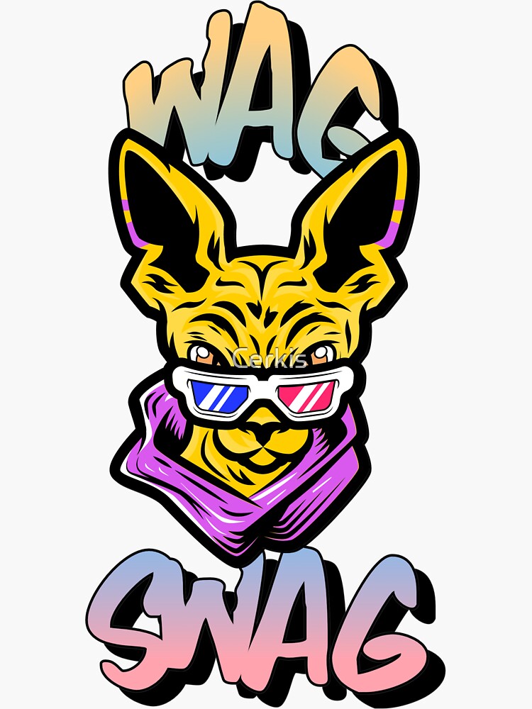 "WAG SWAG - Fashionable Dog Wearing Sunglasses" Sticker by Cerkis ...