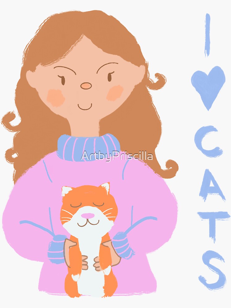 "Cat Lady " Sticker by ArtbyPriscilla | Redbubble