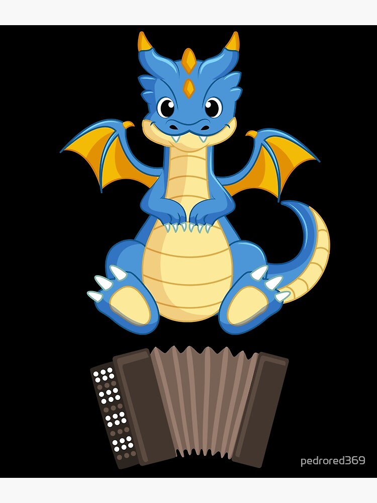 Póster «Dragón tocando acordeón, divertido buen dragón amantes del ...