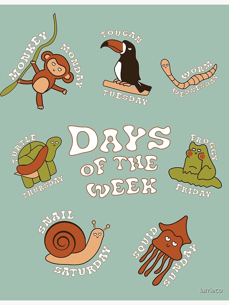 "Days of The Week Animals Color" Art Print for Sale by larrieco | Redbubble