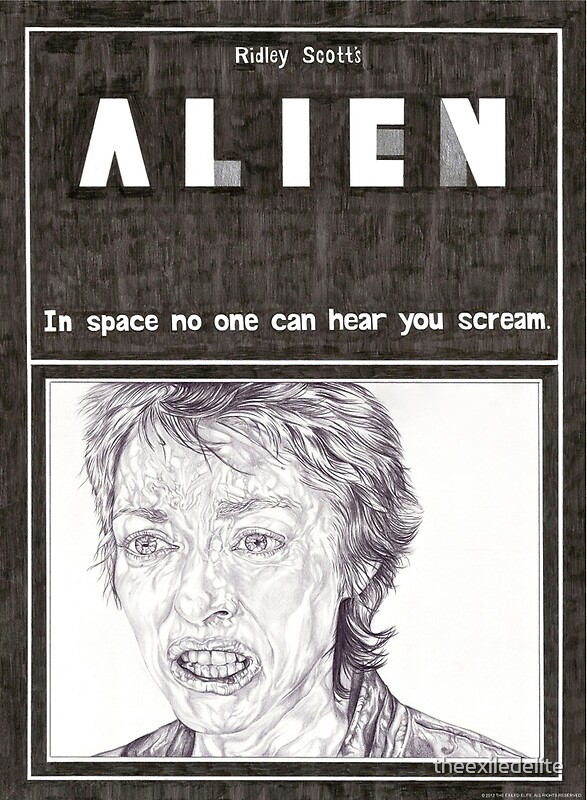 "ALIEN hand drawn movie poster in pencil" by theexiledelite | Redbubble