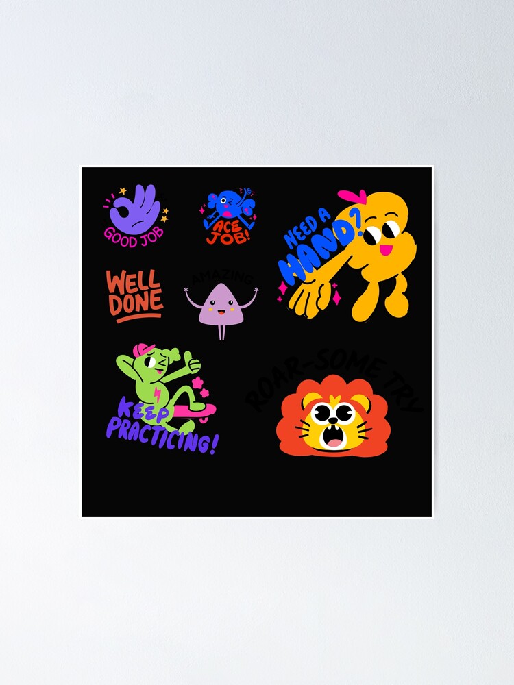 "Cute Positive Motivational Words Cartoons Pack of 7" Poster for Sale ...