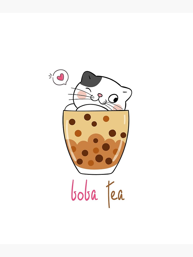 "Cat drinking boba milk, cute cat love bubble milk tea, white" Poster ...