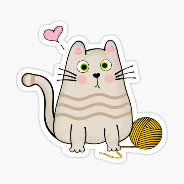 "Cute cat with a ball of string" Sticker for Sale by Alondra | Redbubble