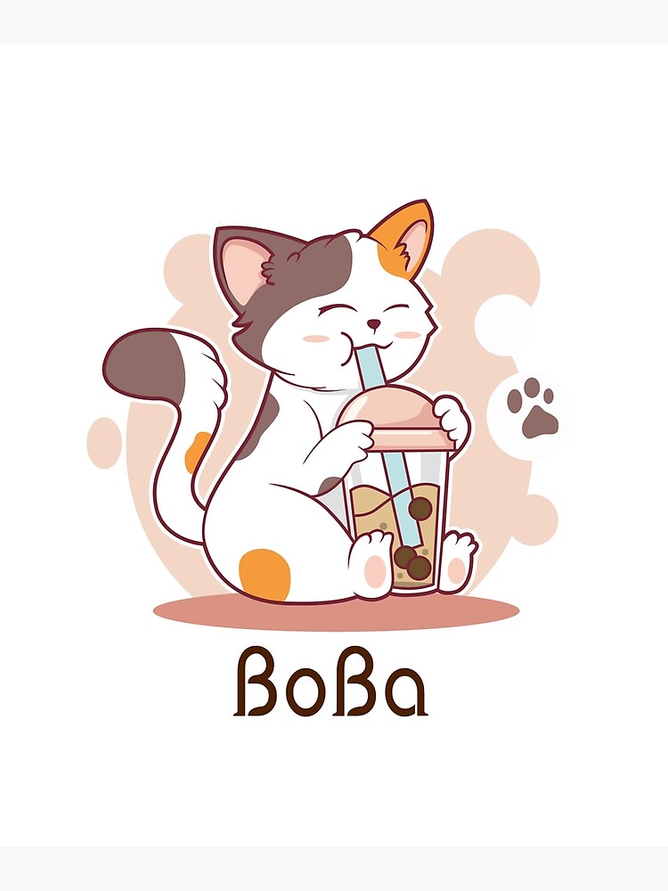"Cat drinking boba milk, cute cat love bubble milk tea," Poster for ...