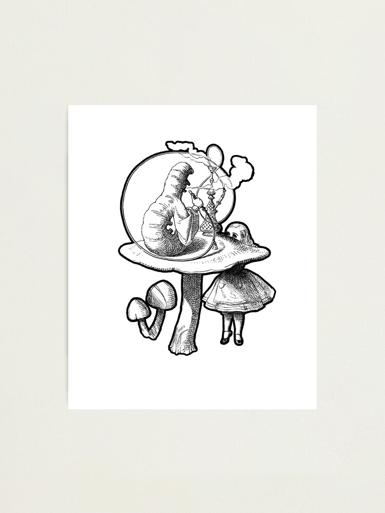 "Die Raupe und Alice aus Alice im Wunderland Schwarz-Weiß-Zeichnung ...