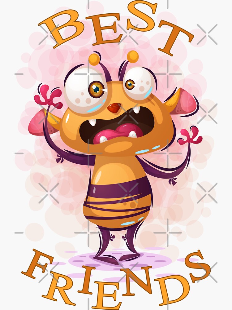 "Best Friends Cute Bee Monster Cartoon" Sticker by aventi24 | Redbubble