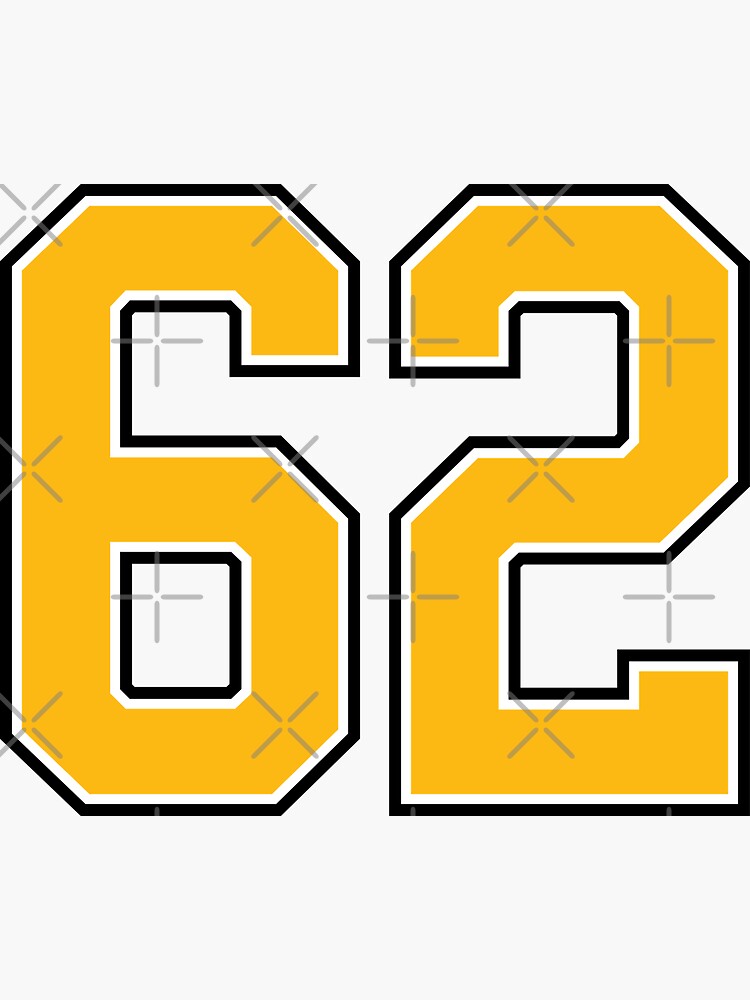 "Yellow Number 62 lucky sports jersey sixty two" Sticker for Sale by ...