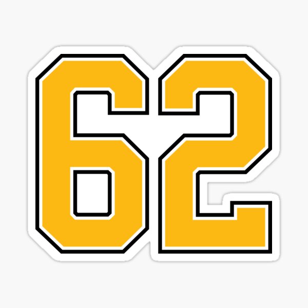 "Yellow Number 62 lucky sports jersey sixty two" Sticker for Sale by ...
