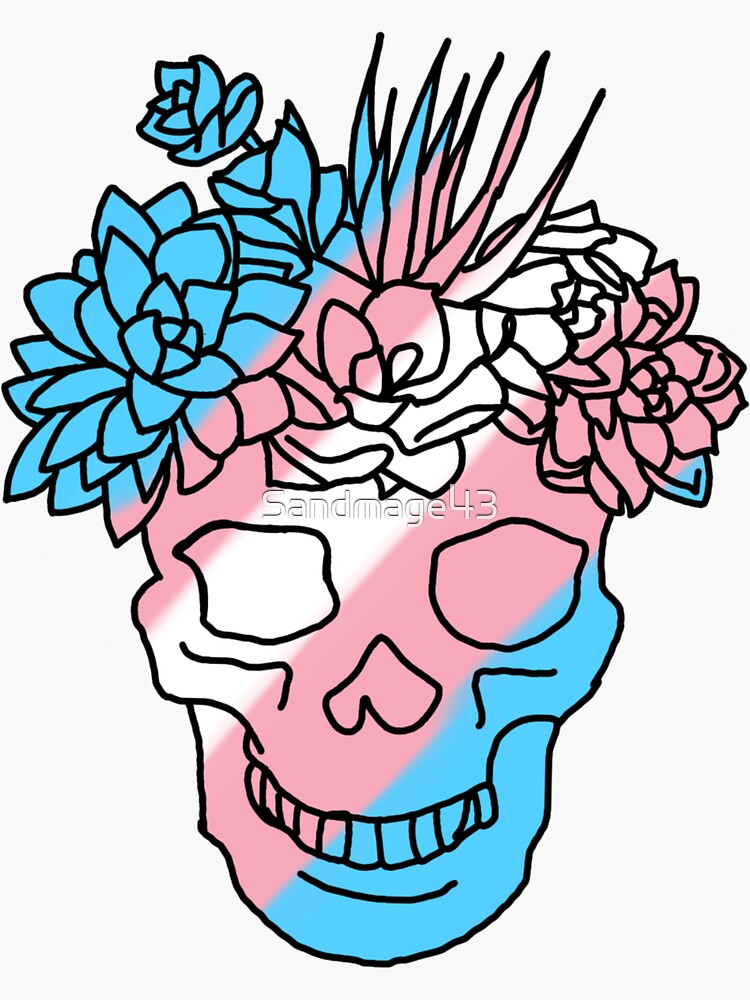 "Trans pride skull " Sticker by Sandmage43 | Redbubble