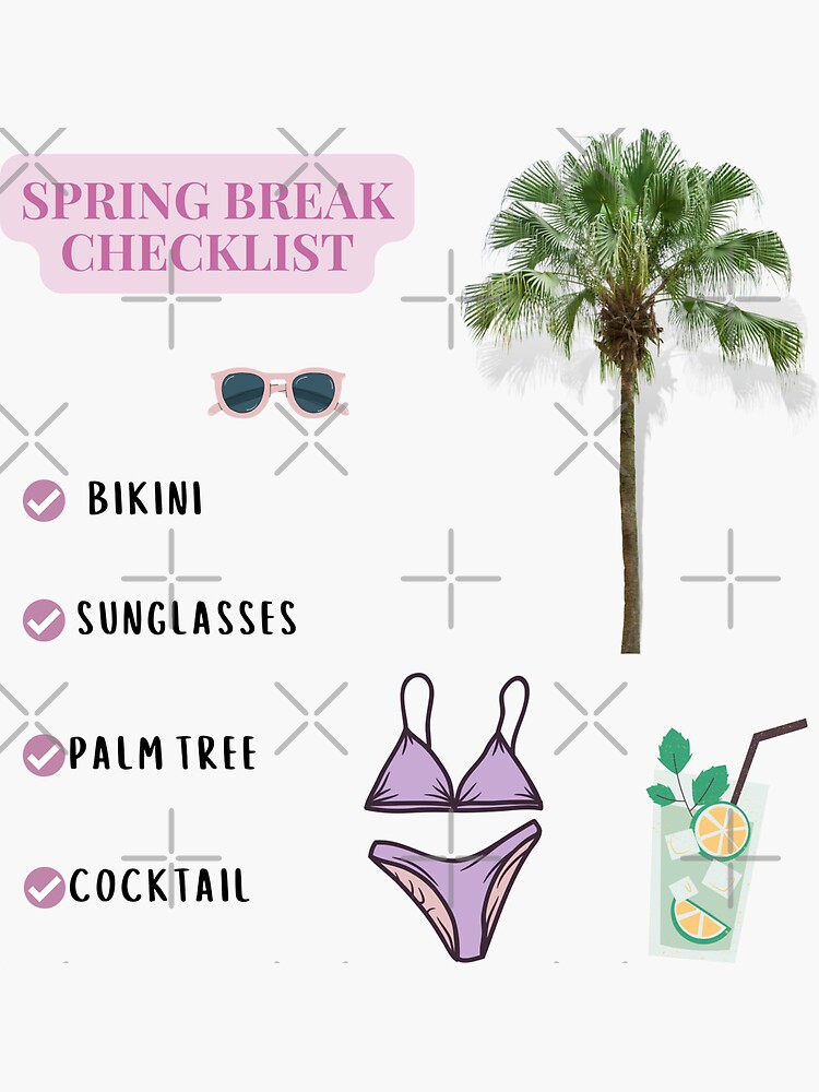 "spring break fun essentials check list design" Sticker by Mildprint ...