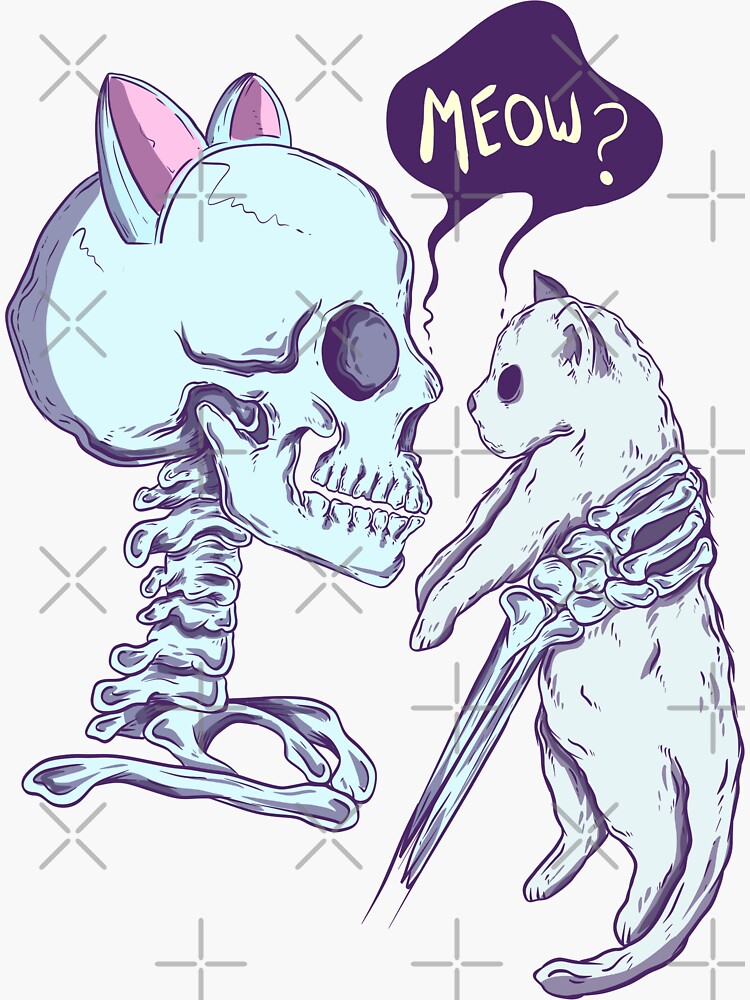 "Meow? Cat and skeleton" Sticker for Sale by jess1586 | Redbubble