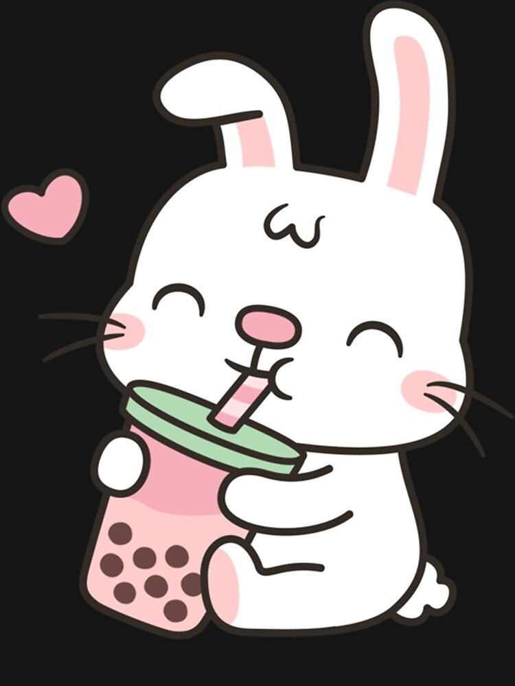 "Cute Little White Bunny Enjoying Boba Tea Kids" Art Print for Sale by ...