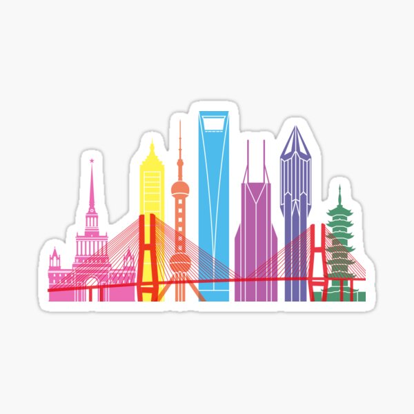 "Shanghai V2 skyline pop" Sticker by paulrommer | Redbubble