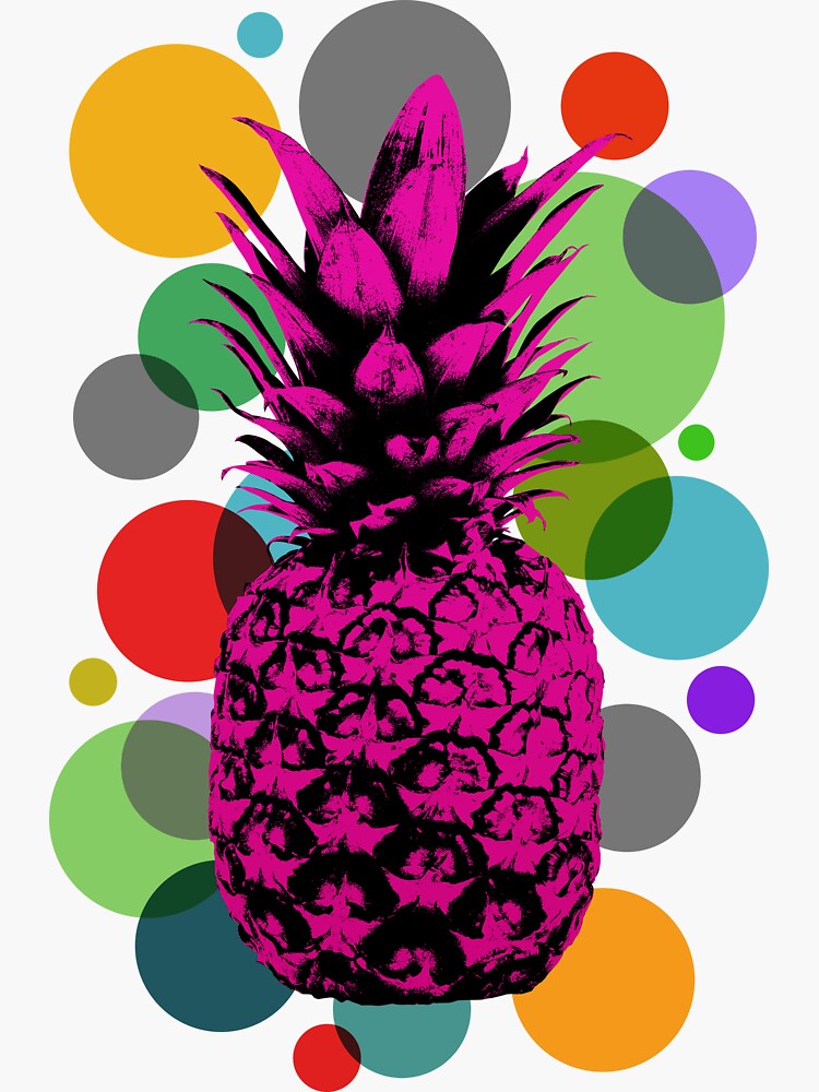 "Pink pineapple on polka dot background" Sticker by Bobbubble2022 ...