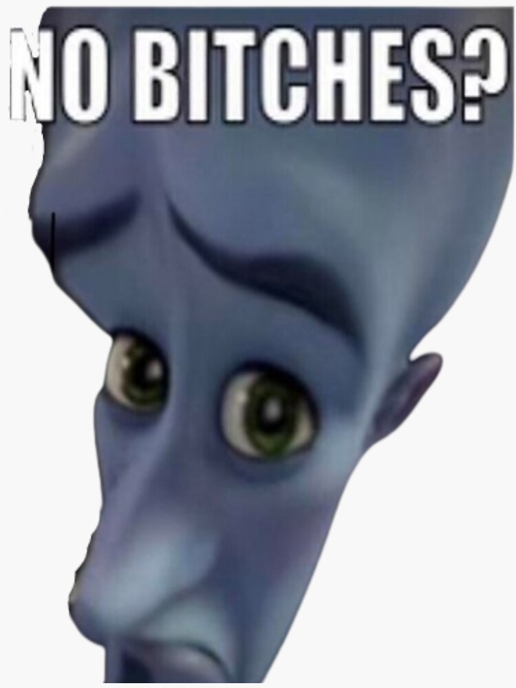 "No Bitches? meme megamind" Sticker for Sale by Shrewd-Mood | Redbubble