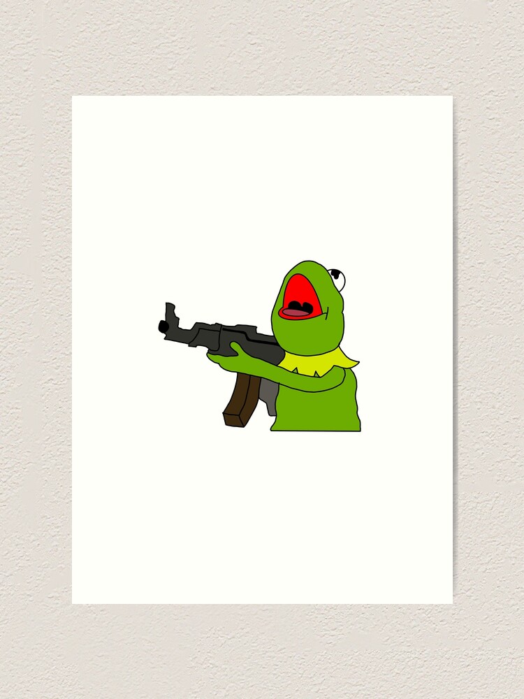 "Funny Kermit the frog holding machine gun " Art Print for Sale by ...