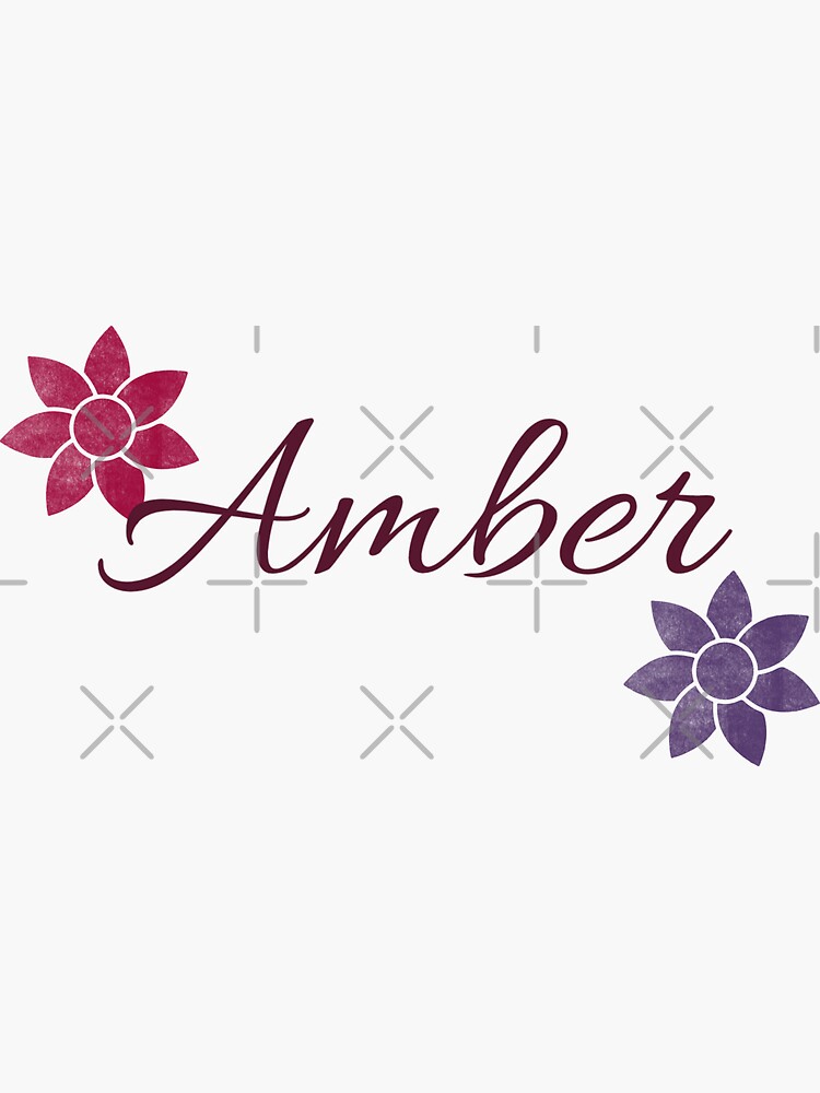 "Amber Floral Name Calligraphy Design Black Version" Sticker by ...