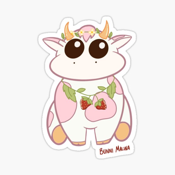 "Little Strawberry Moo" Sticker by littlebundraws | Redbubble