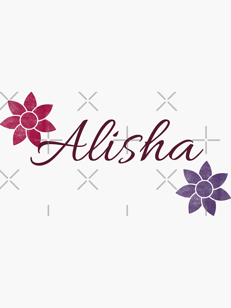 "Alisha Floral Name Calligraphy Design Black Version" Sticker by ...