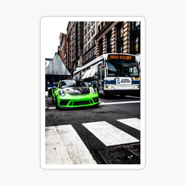 "Porsche GT3RS In NYC With An MTA Bus" Sticker by Type35Photo | Redbubble