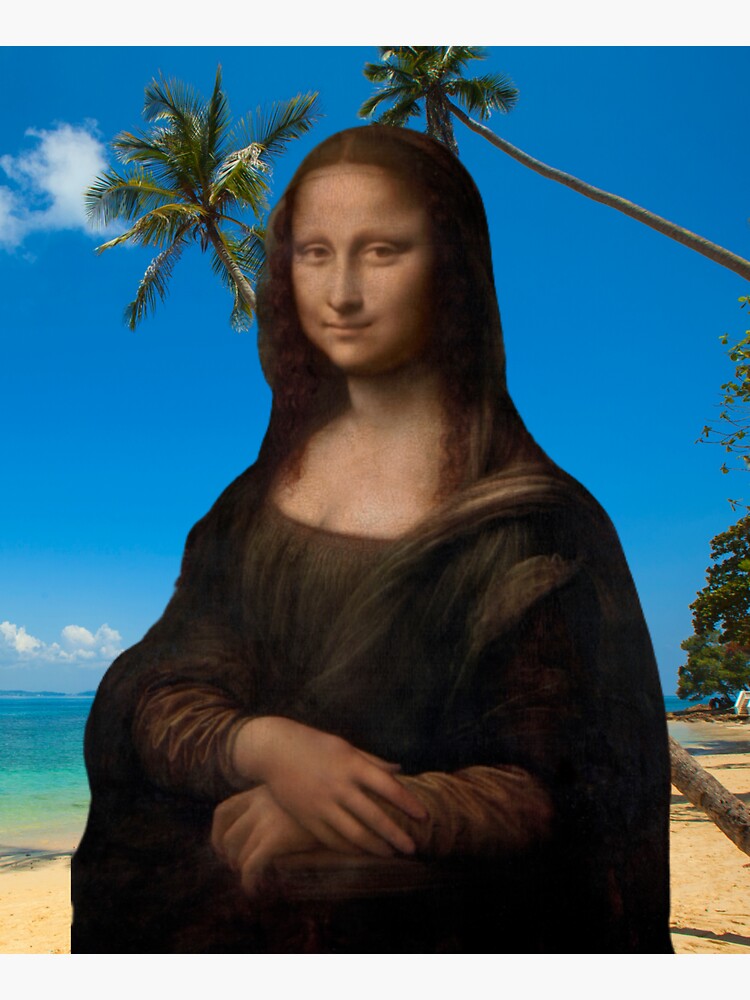 "Funny Mona Lisa Art with Funny Background Beach Shore Stickers, Wall ...