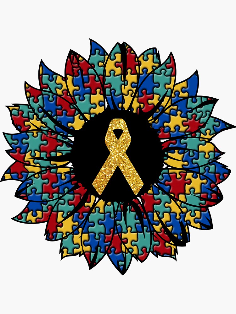 "Autism Puzzle Piece Sunflower - Autism Awareness Month" Sticker by ...