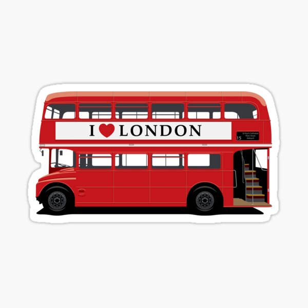 "Red London Bus with I Love London Banner" Sticker for Sale by STUDIO ...