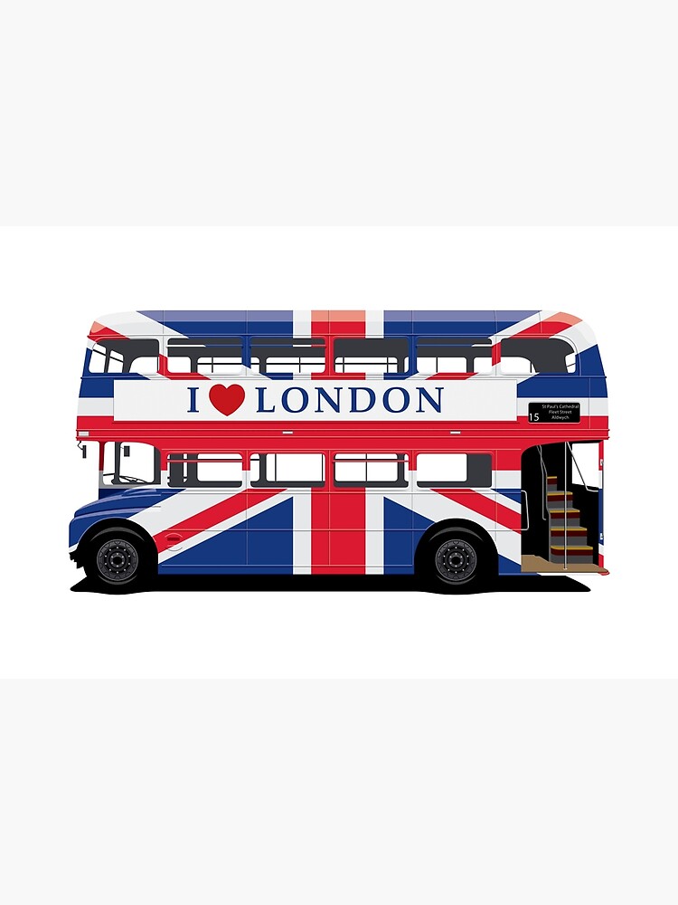 "London Bus With British Flag Wrap and I Love London Banner" Poster for ...