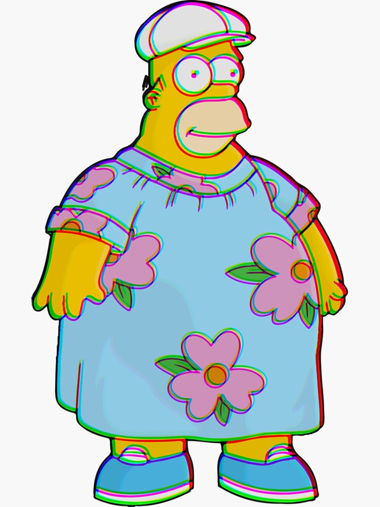 "Homer Wears A Flowered Dress Sticker" Sticker by mooneycann | Redbubble