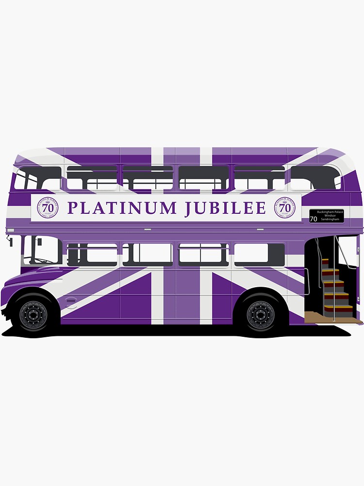 "Platinum Jubilee London Bus With Purple Union Jack Wrap" Sticker by ...