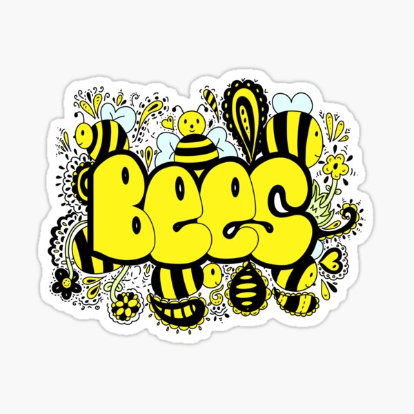 "Bees doodle (Colourful)" Sticker for Sale by YAYDoodles | Redbubble