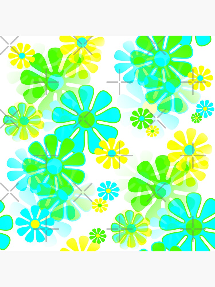 "60's Retro Groovy Mod Flowers in Blue, Green and Yellow" Sticker by ...