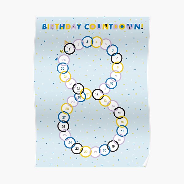 "Turning 8 Birthday Countdown - Blue" Poster for Sale by KidsCountdown ...