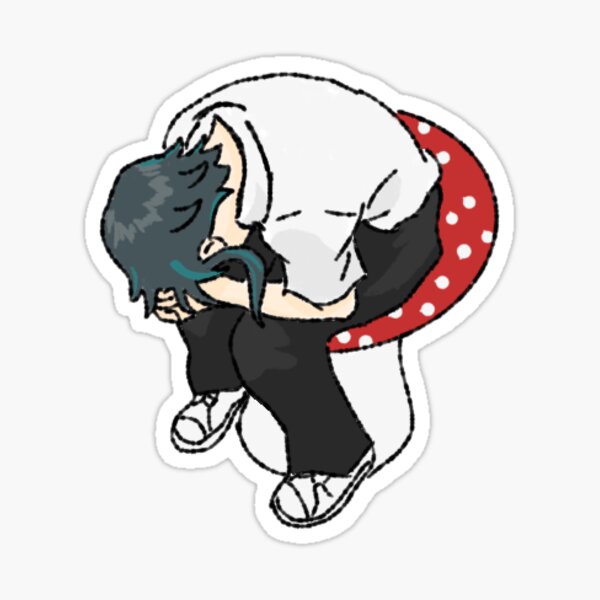 "genshin impact xiao crying on a mushroom chair" Sticker by ...