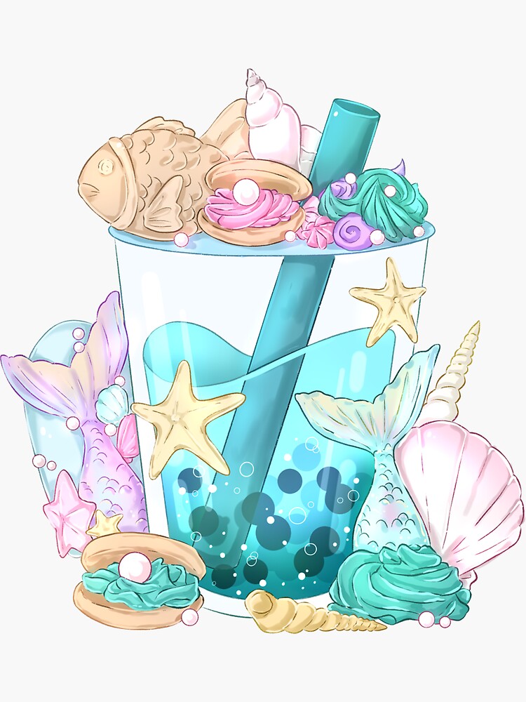 "Ocean Themed Mermaid Bubble Tea" Sticker for Sale by averiillustrate ...