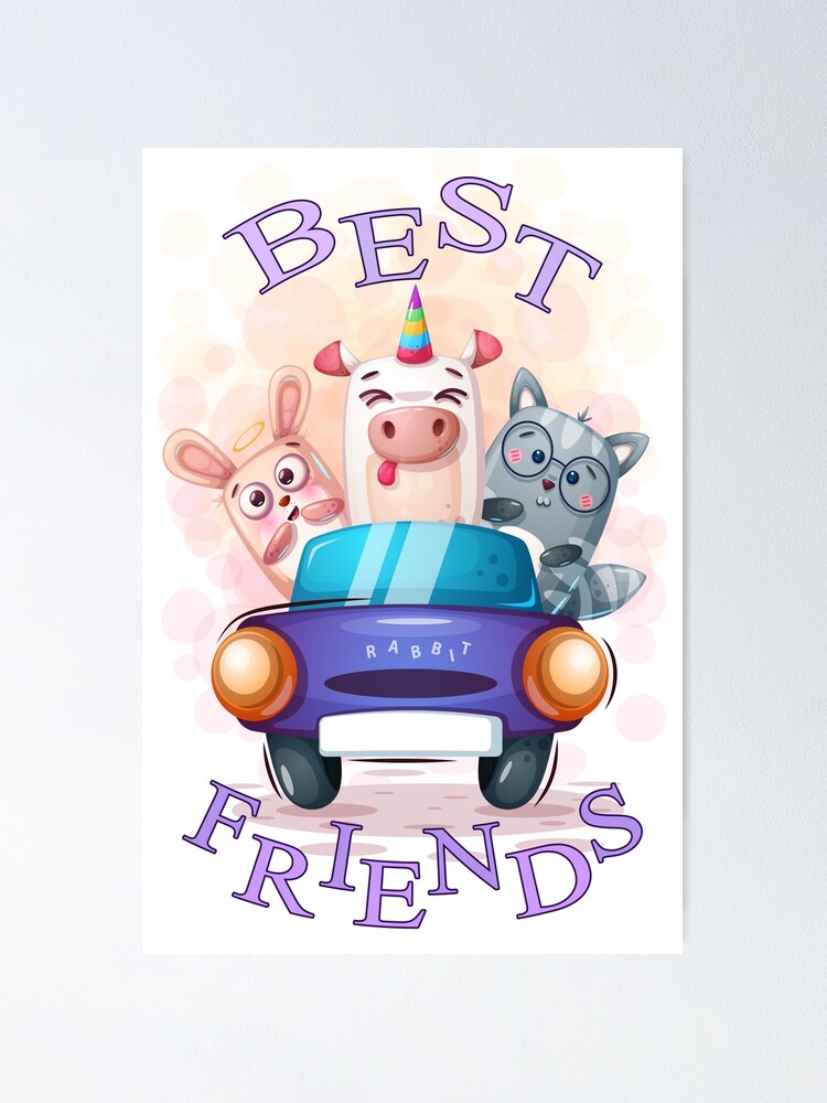 Poster « Meilleurs amis licorne hamster et raton laveur dessin animé ...