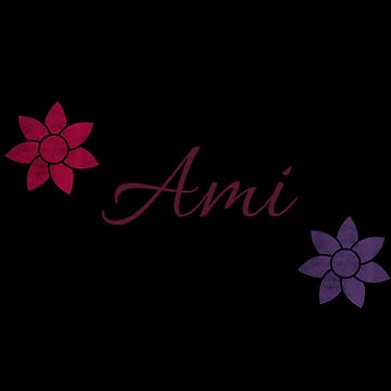 "Ami Floral Name Calligraphy Design Black Version" Greeting Card for ...