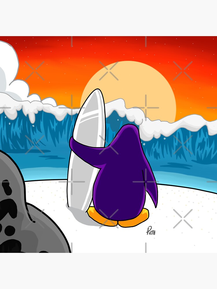 "Surfer Penguin at Sunset - Club Penguin" Sticker by PathfinderCP ...