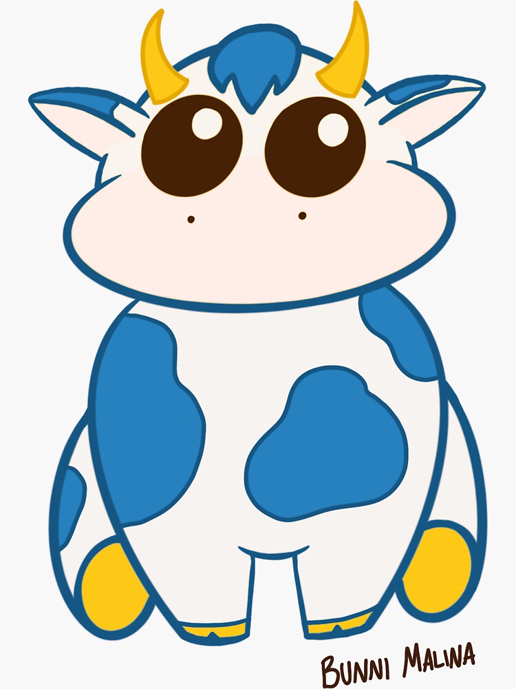 "Blue Moo" Sticker by littlebundraws | Redbubble