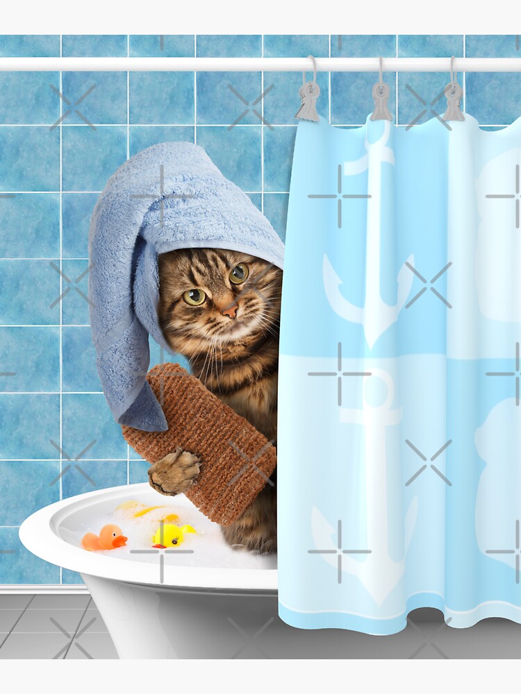 "Funny kitty cat in a shower with rubber duckies, Purrfect gifts for ...