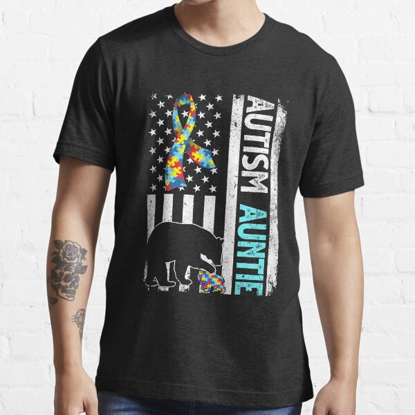 "Distressed American Flag Autism Auntie Bear Autistic" T-shirt for Sale ...