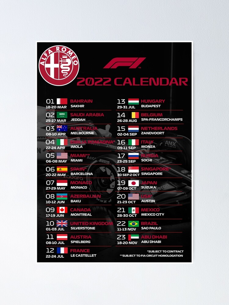 "F1 2022 CALENDAR ALFA ROMEO" Poster by Kuico-F1-Box | Redbubble