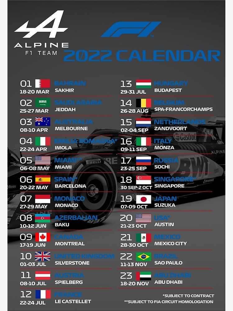 "F1 2022 CALENDAR" Art Print by Kuico-F1-Box | Redbubble
