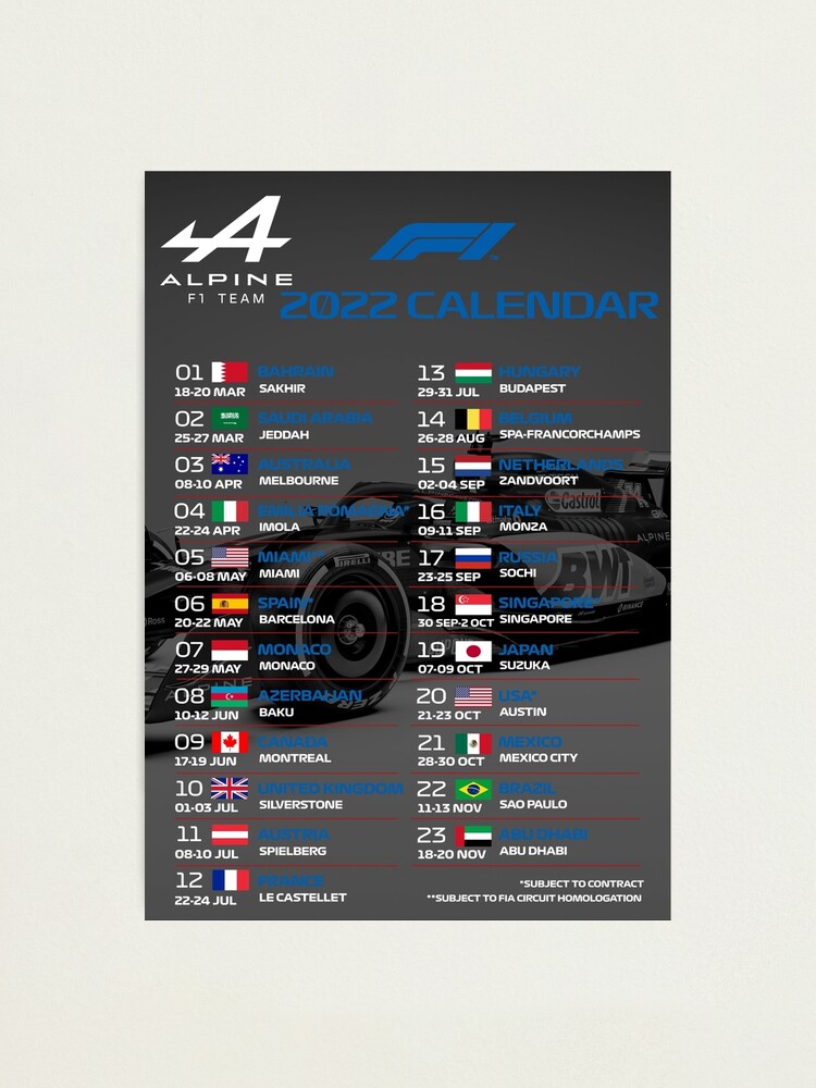 "F1 2022 CALENDAR" Photographic Print for Sale by Kuico-F1-Box | Redbubble