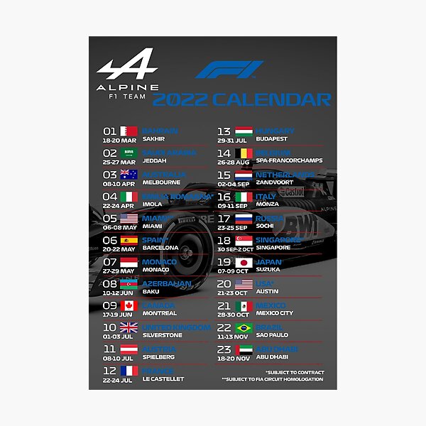 "F1 2022 CALENDAR" Photographic Print for Sale by Kuico-F1-Box | Redbubble