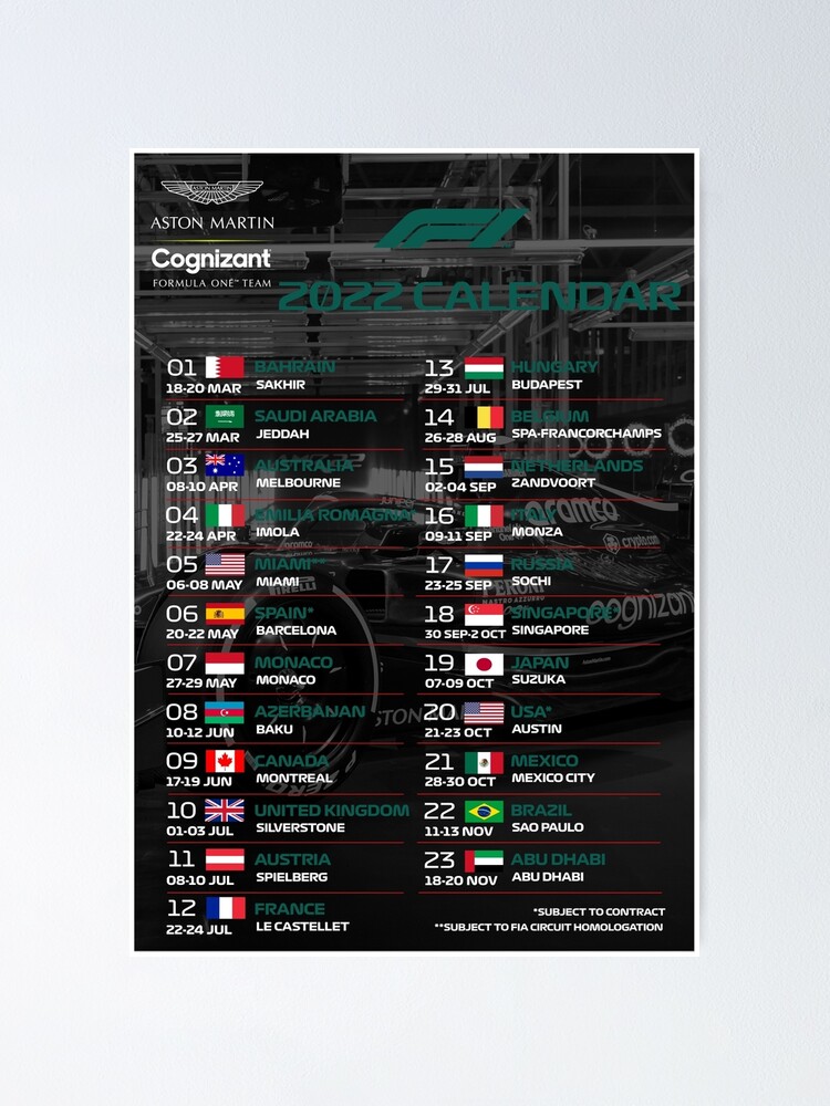 "F1 2022 CALENDAR ASTON MARTIN" Poster by Kuico-F1-Box | Redbubble